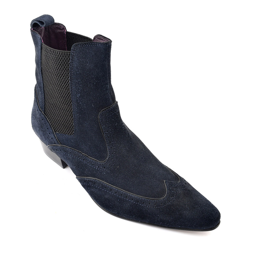 Buy Navy Suede Cuban Heel Beatle Boot | Gucinari Style