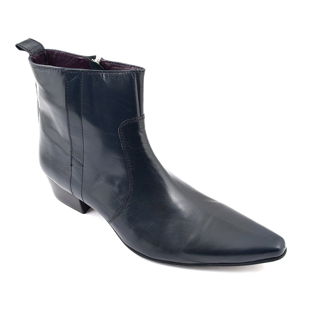 Alvares Navy Leather Heel Beatle Boot - Gucinari